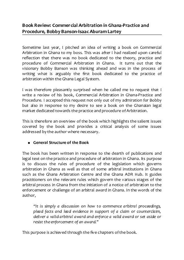(DOC) Book Review: Commercial Arbitration in Ghana-Practice and ...