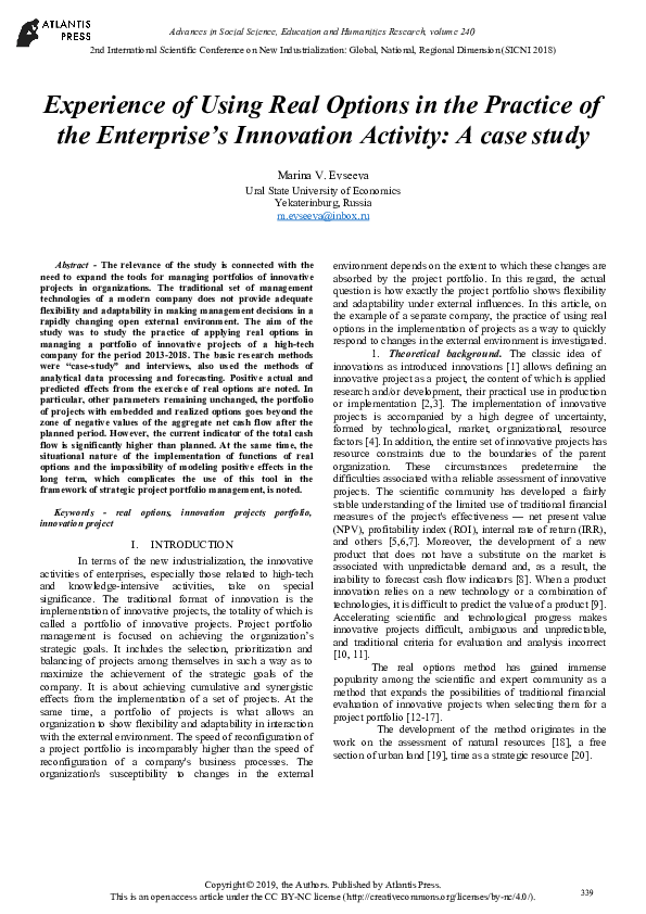(PDF) Experience of Using Real Options in the Practice of the ...