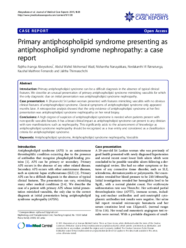 (PDF) Primary antiphospholipid syndrome presenting as antiphospholipid ...