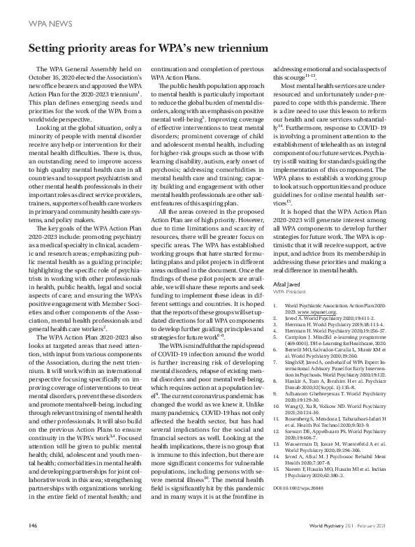 (PDF) Setting priority areas for WPA ’s new triennium
