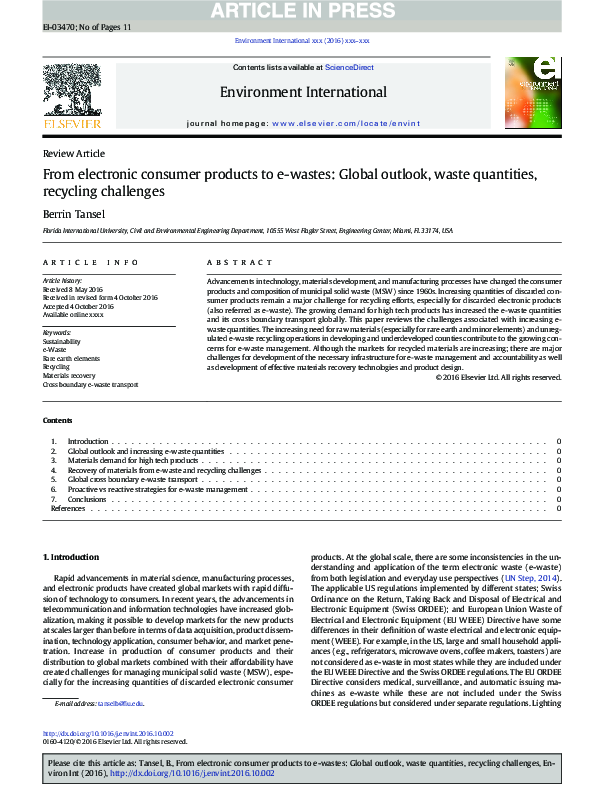 (PDF) From electronic consumer products to e-wastes: Global outlook ...