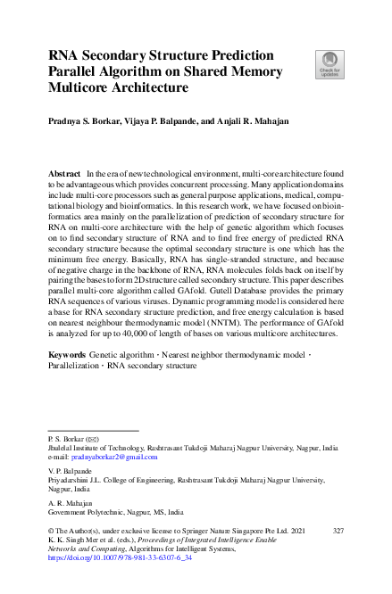 (PDF) RNA Secondary Structure Prediction Parallel Algorithm on Shared Memory Multicore Architecture