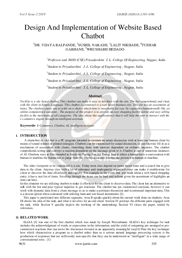 (PDF) Design And Implementation of Website Based Chatbot