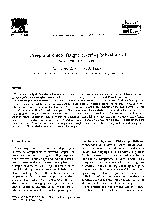 (PDF) Creep and creep-fatigue cracking behaviour of two structural steels