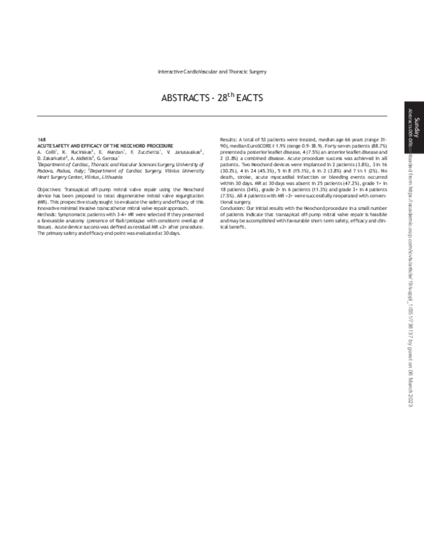 (PDF) 168 * Acute Safety and Efficacy of the Neochord Procedure