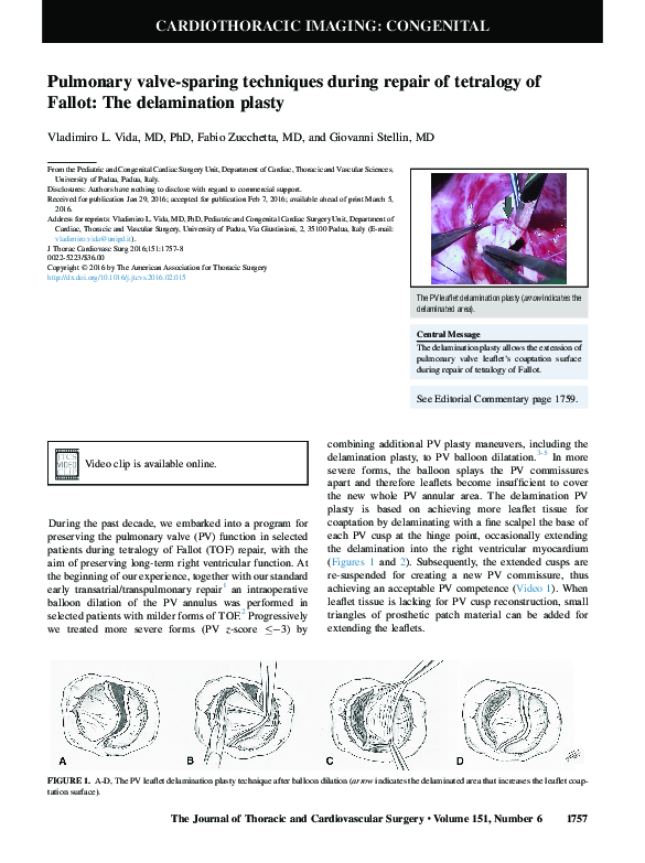 (PDF) Pulmonary valve-sparing techniques during repair of tetralogy of ...
