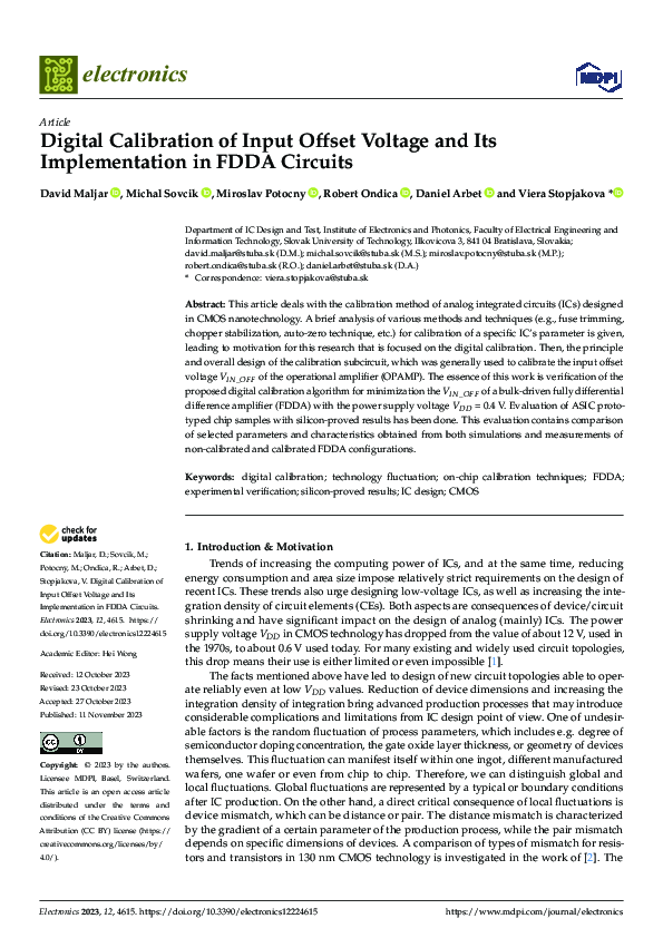 (PDF) Digital Calibration of Input Offset Voltage and Its Implementation in FDDA Circuits