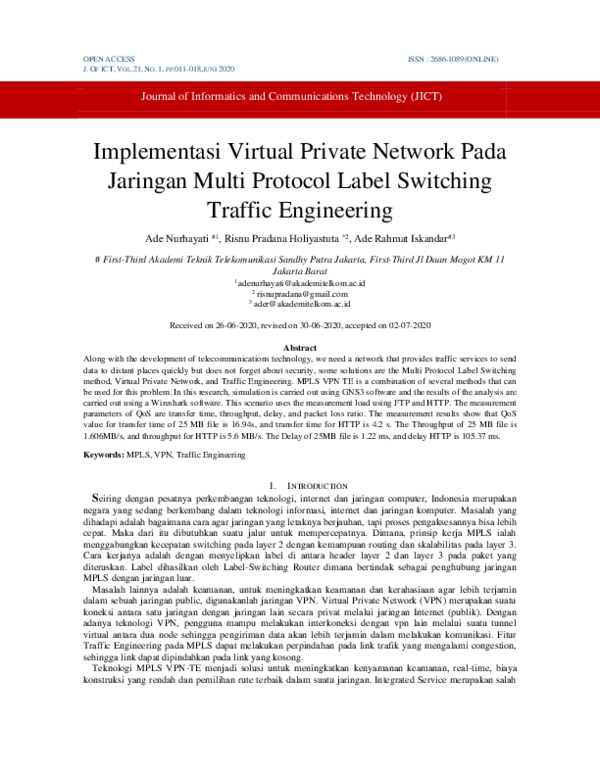 (PDF) Implementasi Virtual Private Network Pada Jaringan Multi Protocol Label Switching Traffic ...