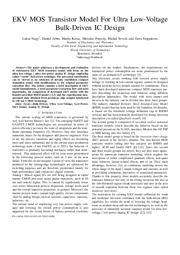 (PDF) EKV MOS Transistor Model For Ultra Low-Voltage Bulk-Driven IC Design