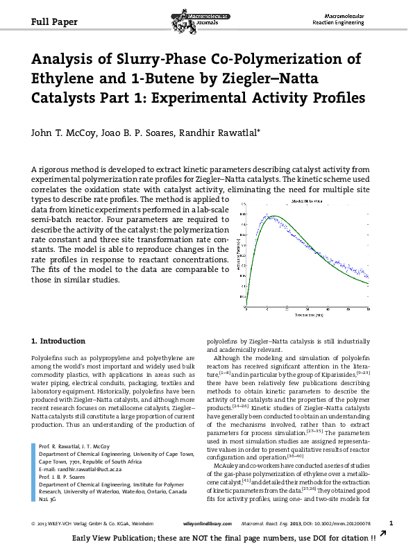 (PDF) Analysis of Slurry-Phase Co-Polymerization of Ethylene and 1 ...