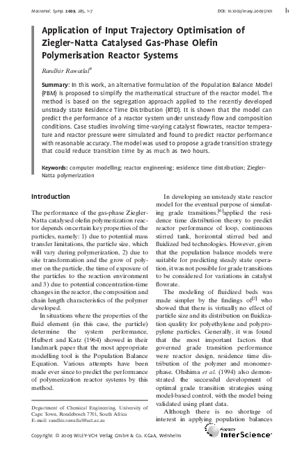 (PDF) Application of Input Trajectory Optimisation of Ziegler-Natta ...