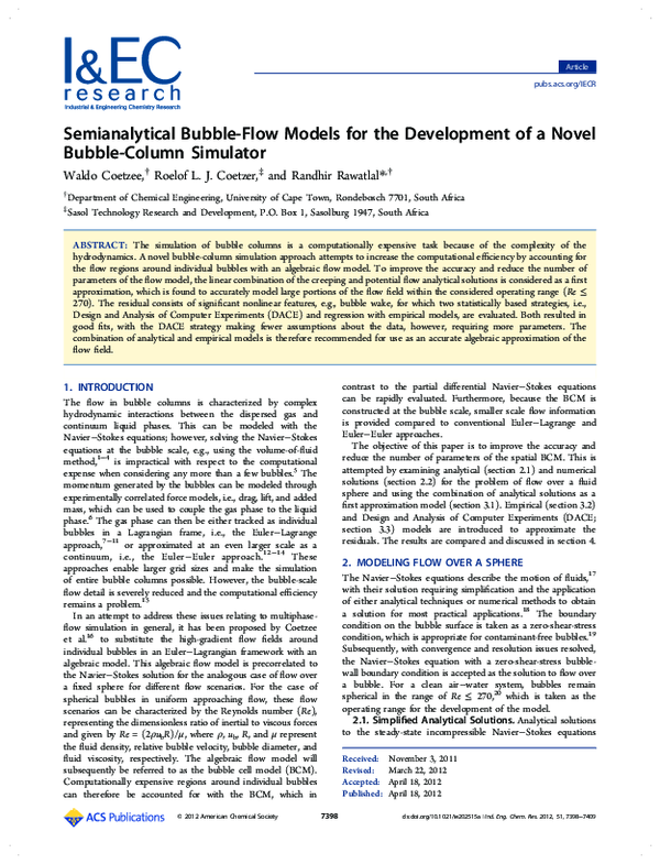 (PDF) Semianalytical Bubble-Flow Models for the Development of a Novel ...