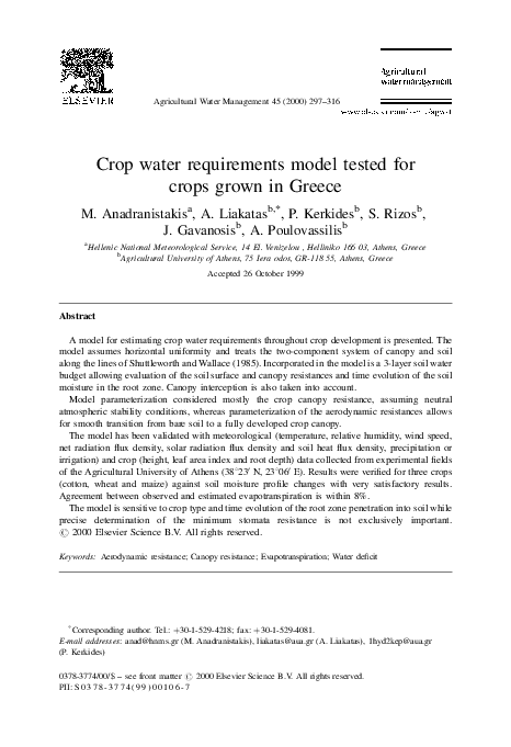 (PDF) Crop water requirements model tested for crops grown in Greece ...