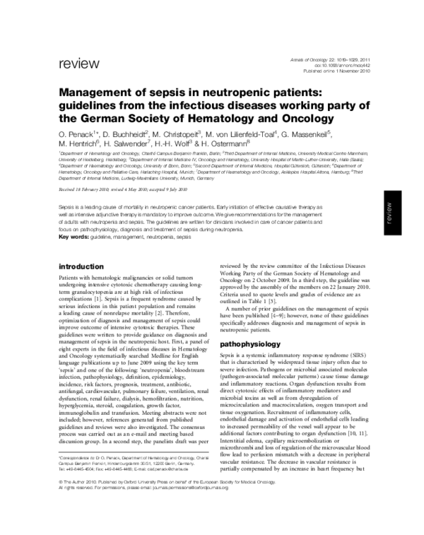 (PDF) Management of sepsis in neutropenic patients: guidelines from the ...