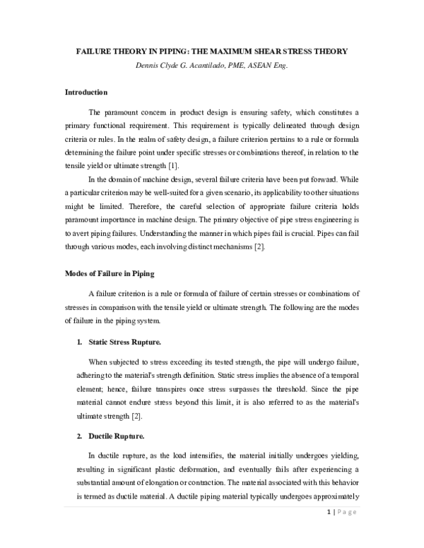 (PDF) FAILURE THEORY IN PIPING: THE MAXIMUM SHEAR STRESS THEORY