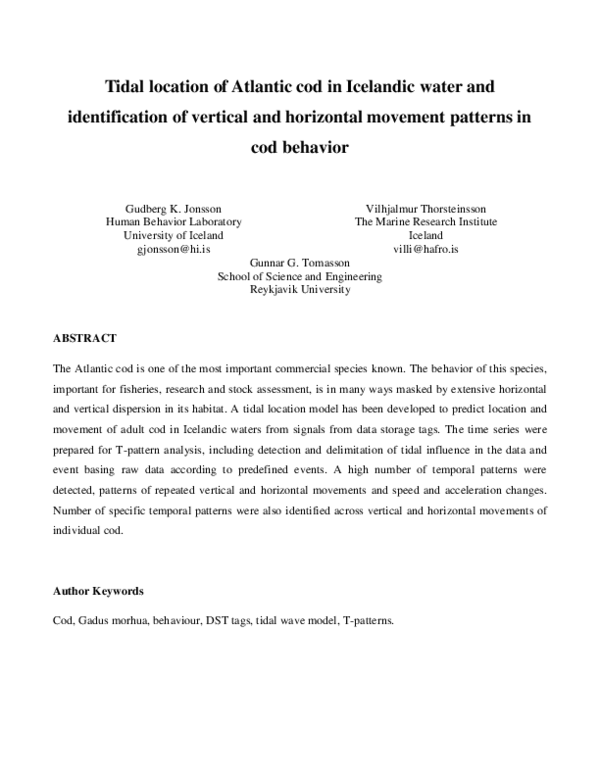 (PDF) Tidal Location of Atlantic Cod in Icelandic Waters and ...