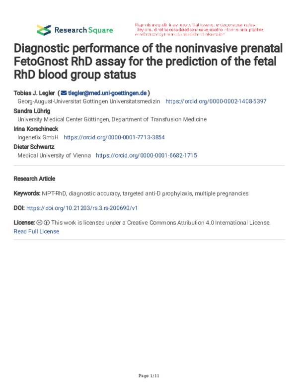 (PDF) Diagnostic performance of the noninvasive prenatal FetoGnost RhD ...