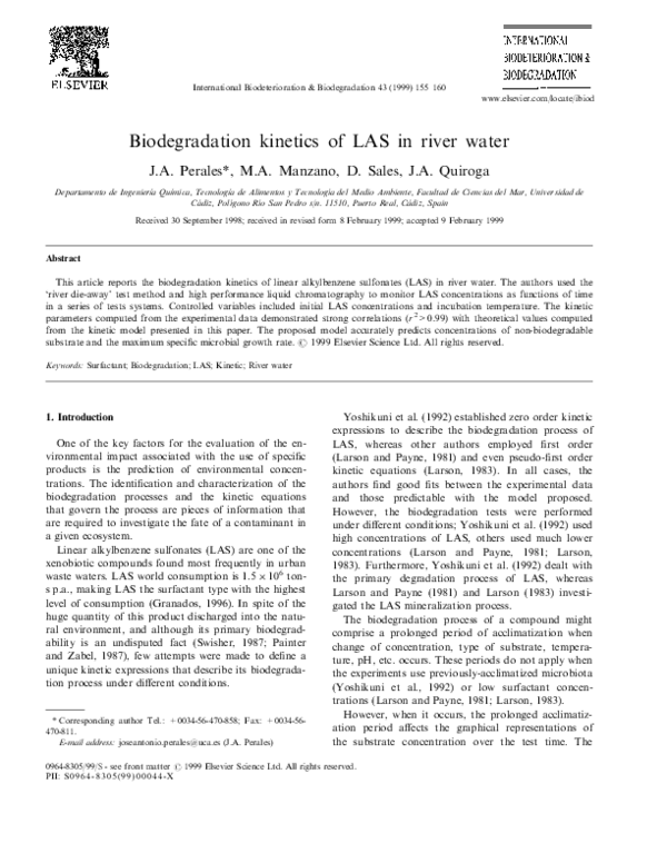 (PDF) Biodegradation kinetics of LAS in river water