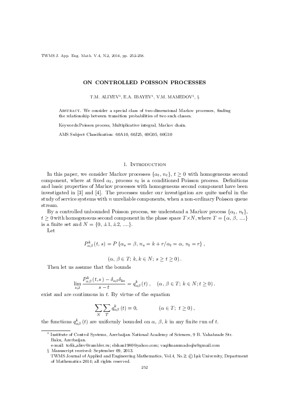 (PDF) On Controlled Poisson Processes