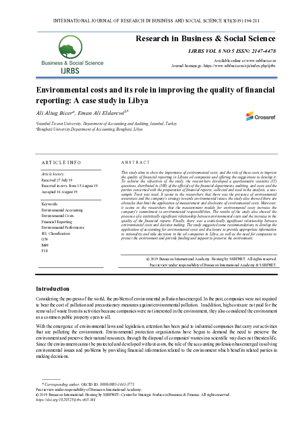 (PDF) Environmental costs and its role in improving the quality of ...