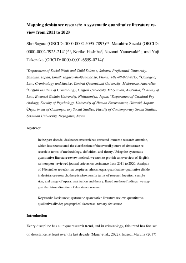 (PDF) Mapping desistance research: A systematic quantitative literature review from 2011 to 2020