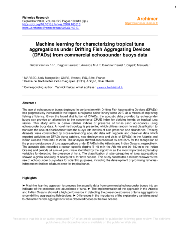 (PDF) Machine learning for characterizing tropical tuna aggregations ...