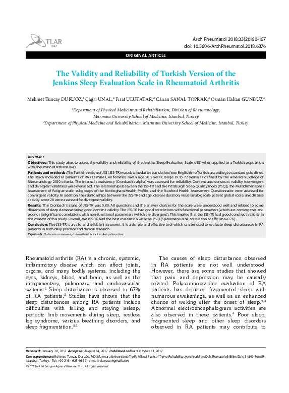 (PDF) The Validity and Reliability of Turkish Version of the Jenkins ...