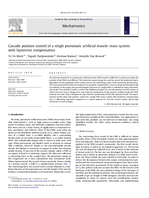 (PDF) Cascade position control of a single pneumatic artificial muscle–mass system with ...