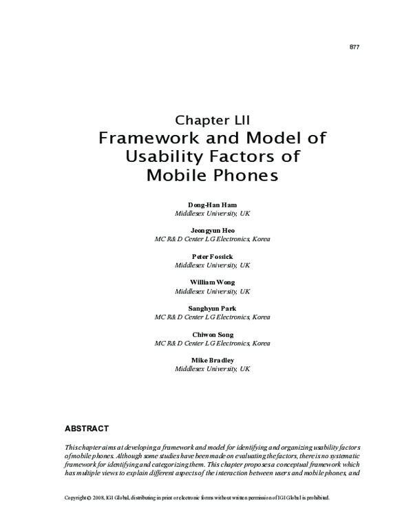 (PDF) Framework and Model of Usability Factors of Mobile Phones | Chiwon Song - Academia.edu