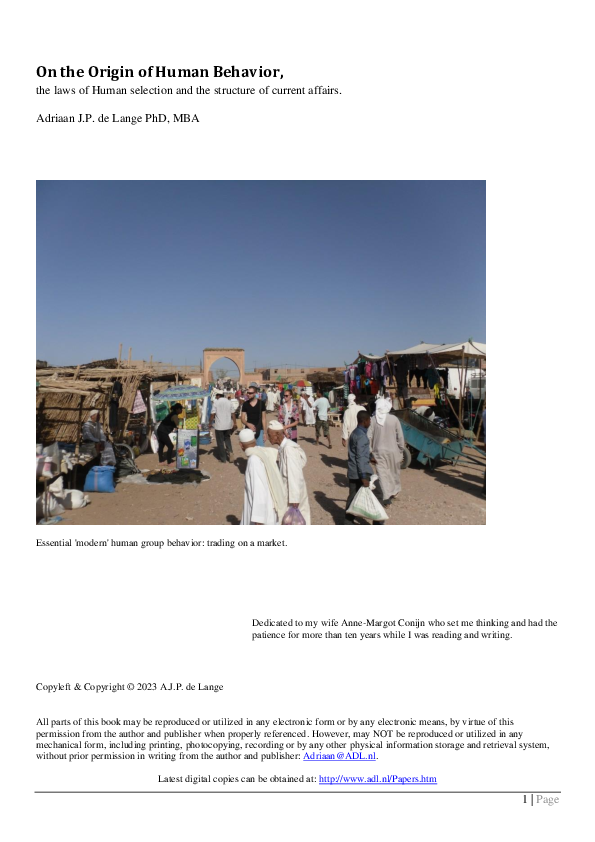 (PDF) On the Origin of Human Behavior, the laws of Human selection and ...