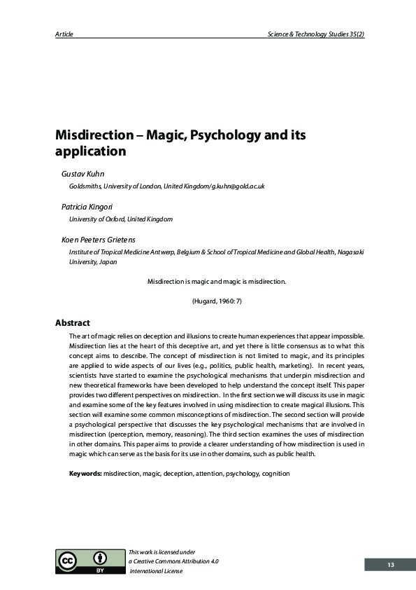 (PDF) Misdirection – Magic, Psychology and its Application | Koen Peeters Grietens - Academia.edu
