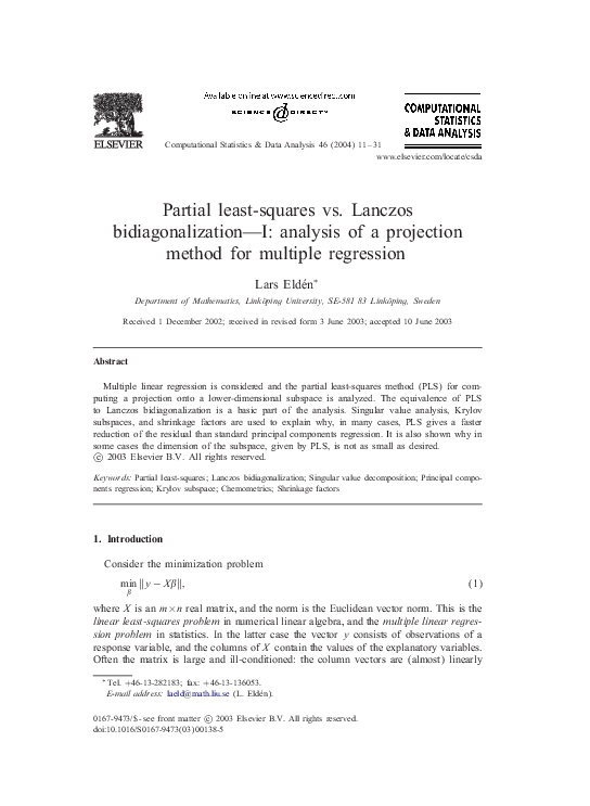 (PDF) Partial least-squares vs. Lanczos bidiagonalization—I: analysis ...