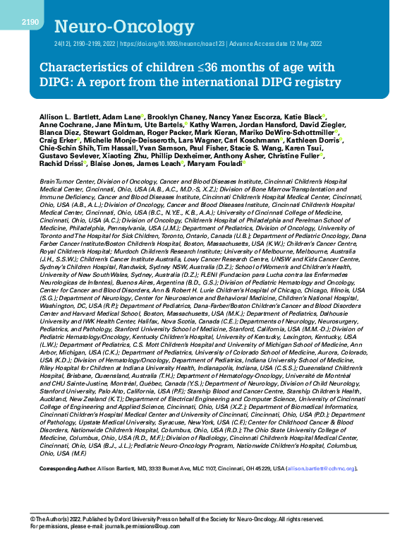 (PDF) Characteristics of children ≤36 months of age with DIPG: A report ...
