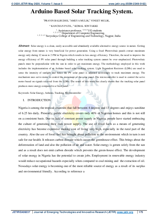 (PDF) Arduino Based Solar Tracking System