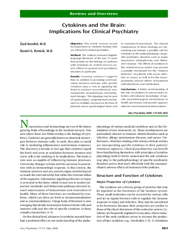 (PDF) Cytokines and the Brain: Implications for Clinical Psychiatry