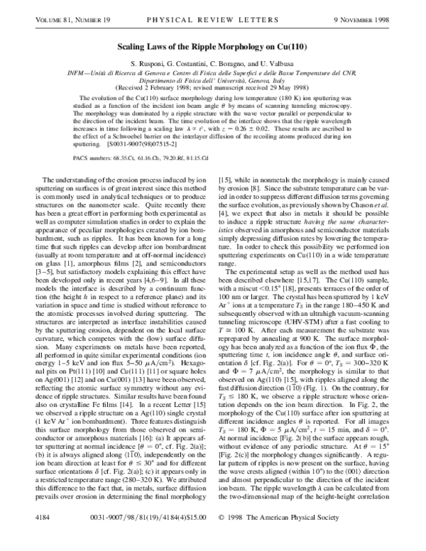 (PDF) Scaling Laws of the Ripple Morphology on Cu(110)