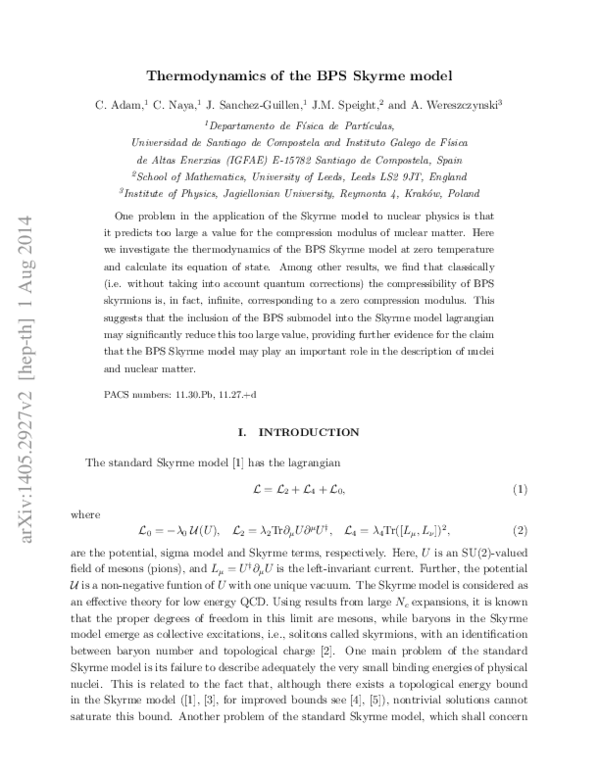 (PDF) Thermodynamics of the BPS Skyrme model