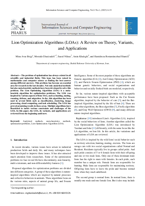 (PDF) Lion Optimization Algorithms (LOAs): A Review on Theory, Variants, and Applications