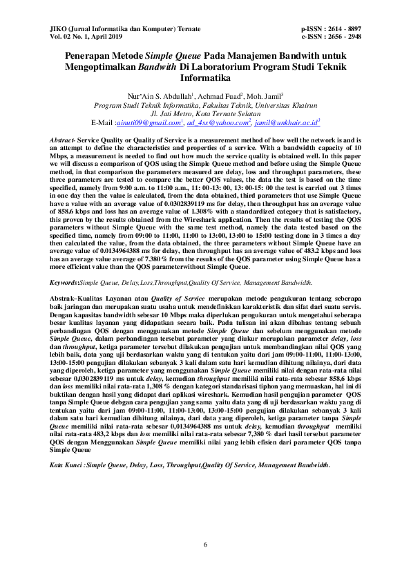 (PDF) Penerapan Metode Simple Queue Pada Manajemen Bandwith untuk mengoptimalkan Bandwith Di ...