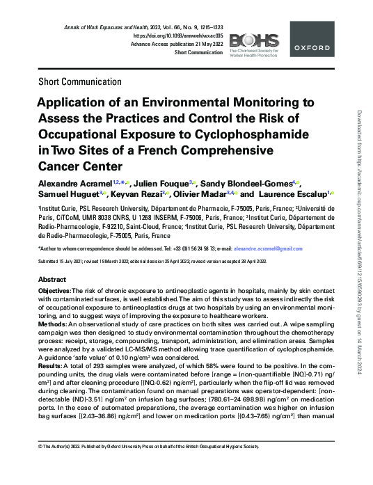(PDF) Application of an Environmental Monitoring to Assess the ...