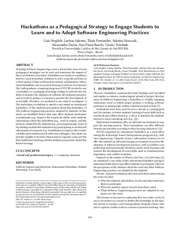 (PDF) Hackathons as a Pedagogical Strategy to Engage Students to Learn and to Adopt Software ...