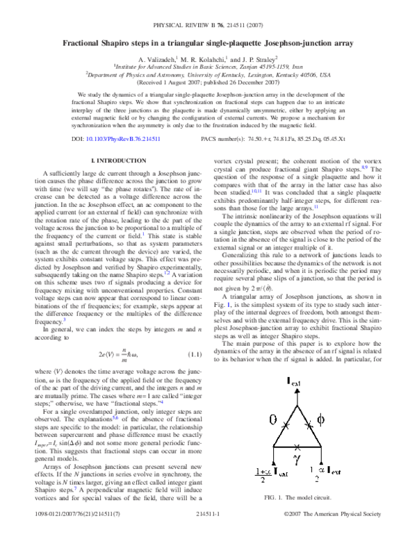 (PDF) Fractional Shapiro steps in a triangular single-plaquette Josephson-junction array