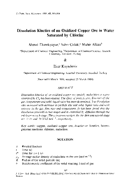(PDF) Dissolution kinetics of an oxidized copper ore in ammonium ...