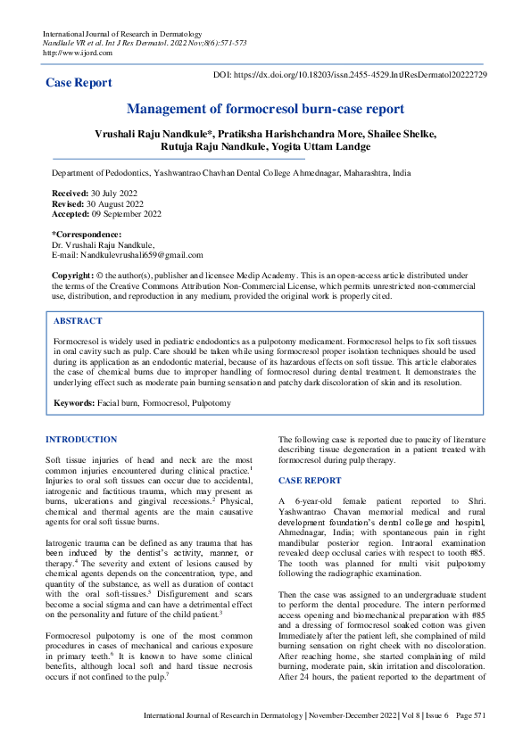 (PDF) Management of formocresol burn-case report