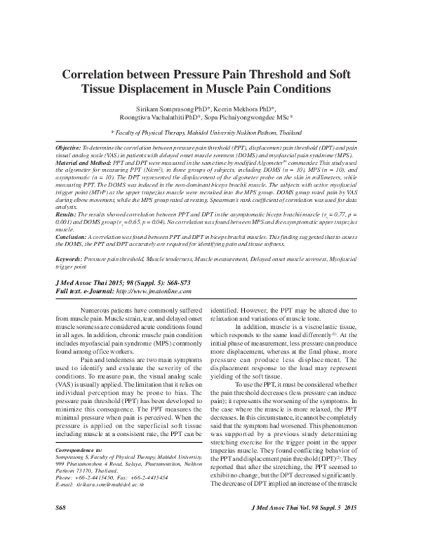 (PDF) Correlation between Pressure Pain Threshold and Soft Tissue ...