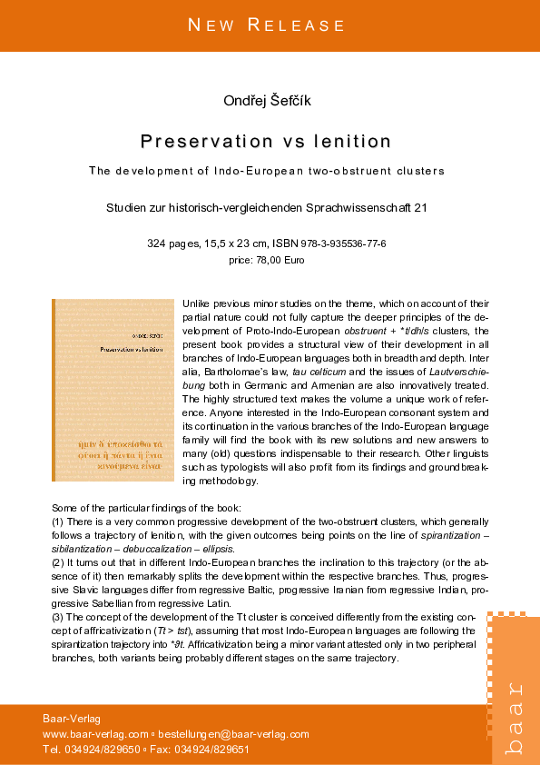 (PDF) Preservation vs lenition. The development of Indo-European two ...