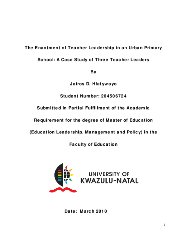 (PDF) The Enactment of Teacher Leadership in an Urban Primary School ...