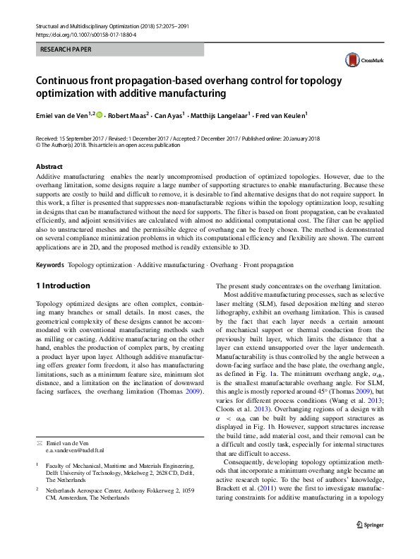 (PDF) Continuous front propagation-based overhang control for topology optimization with ...