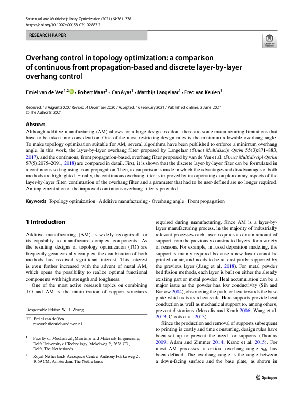 (PDF) Overhang control in topology optimization: a comparison of ...