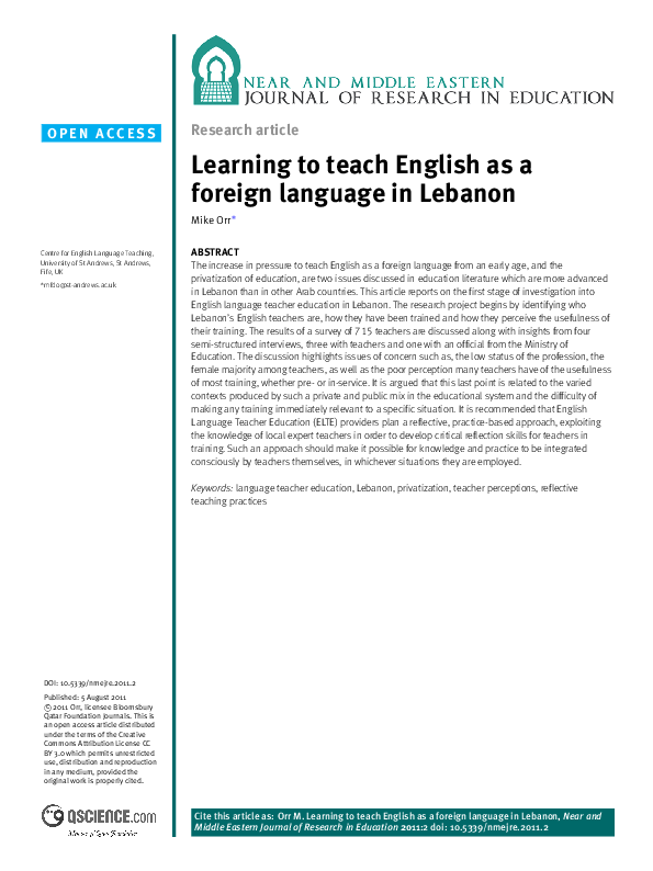 (PDF) Learning to teach English as a foreign language in Lebanon